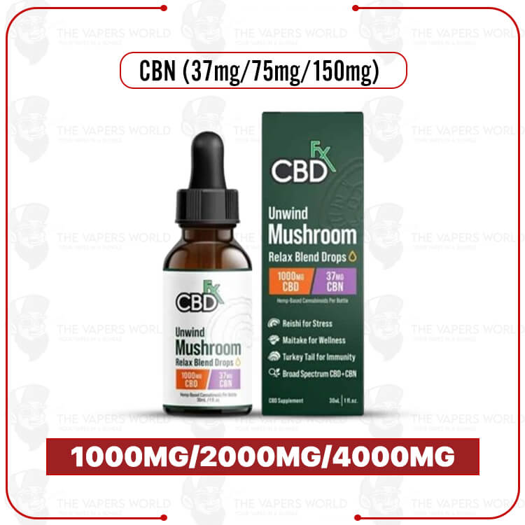 CBDFx Relax Unwind Blend Mushroom Tincture + CBN + CBD - Vape Nebula
